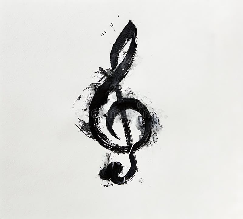 A Black Treble Clef Symbol is Painted with a Rough, Textured ...