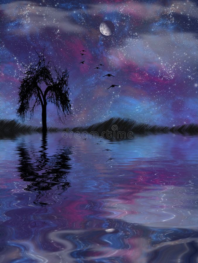 Purple Skyscape in Cartoon Space Background Illustration. Stock ...