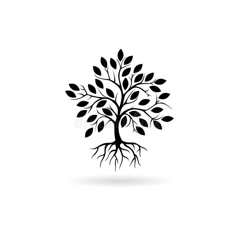 Black Tree and Root Icon or Logo Stock Illustration - Illustration of ...