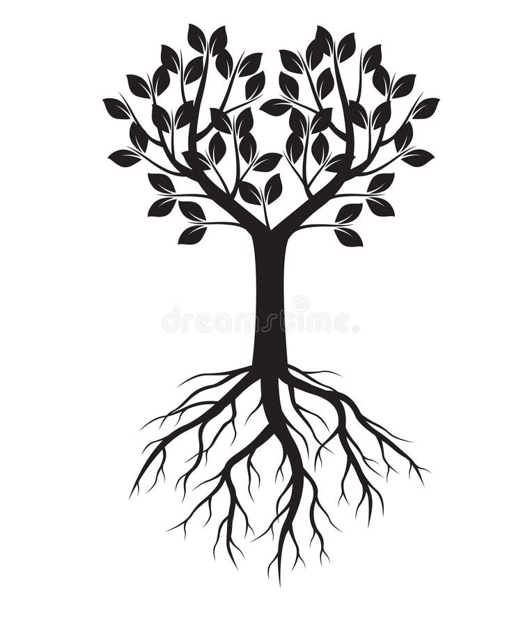 Black Tree with Roots. Vector Illustration Stock Vector - Illustration ...
