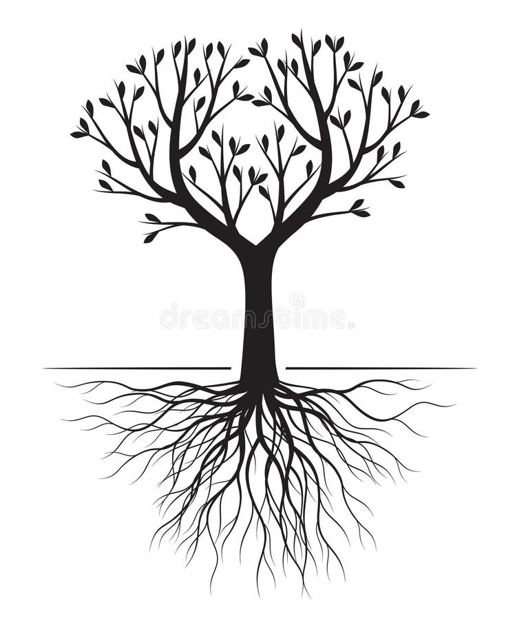 Black Tree with Roots. Vector Illustration Stock Vector - Illustration ...