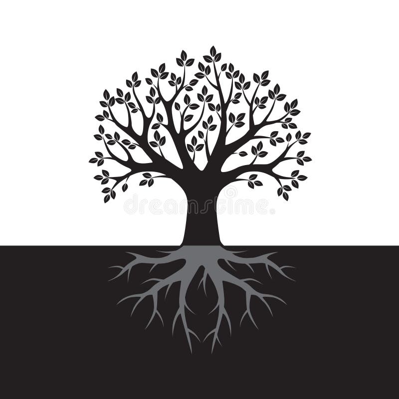 Black Tree and Roots. Vector Illustration. Stock Illustration ...