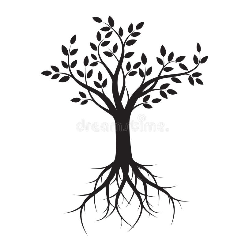 Black Tree with Roots. Vector Illustration Stock Vector - Illustration ...