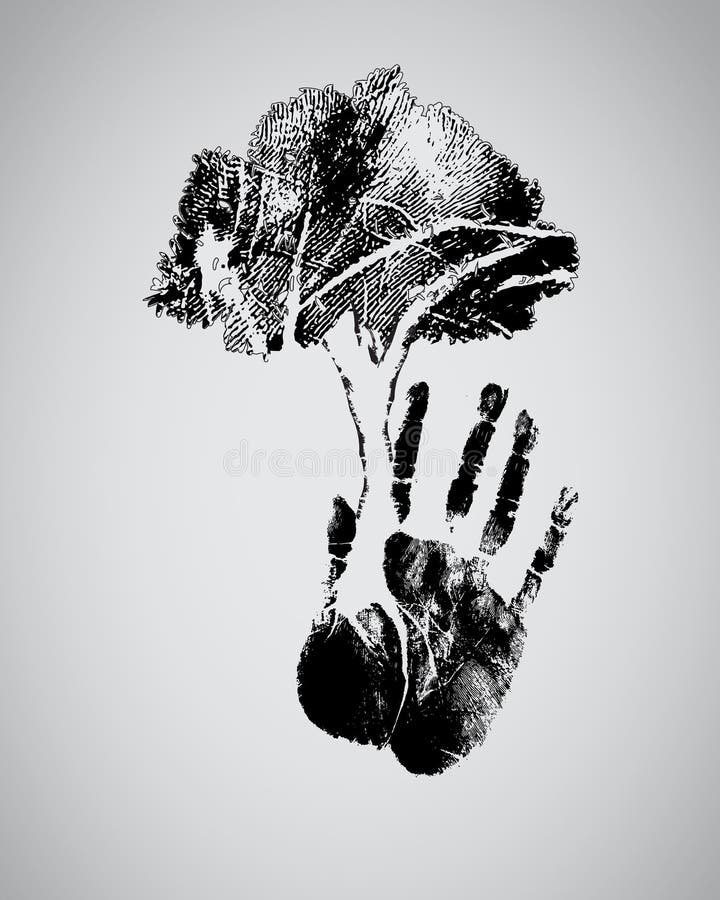 Black Tree Silhouette on Handprint Stock Vector - Illustration of ...