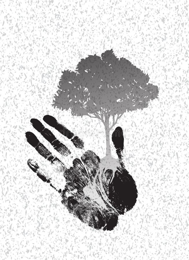 Black Tree Silhouette on Handprint Stock Vector - Illustration of ...
