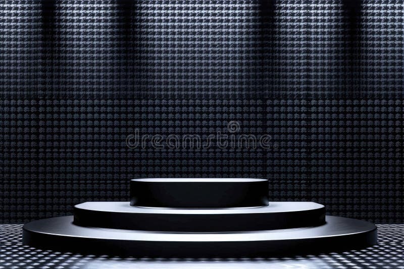 A Black, Tri-level Platform Stands on a Patterned Background Under the ...