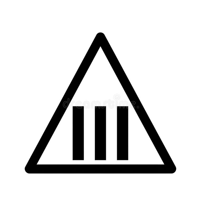 Black Triangle with Three Vertical Bars on a White Background Stock ...