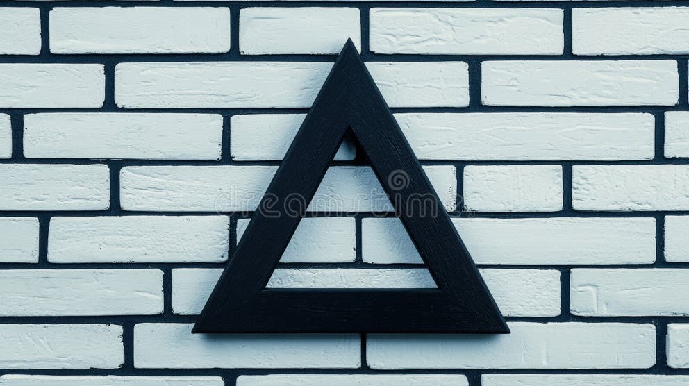 A Black Triangle on a White Brick Wall. Stock Image - Image of material ...