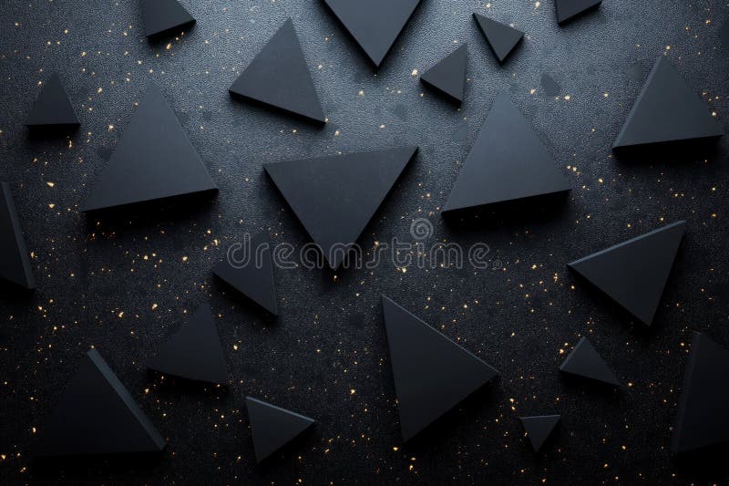 Black Triangular Shapes are Arranged on a Dark, Glittery Surface ...