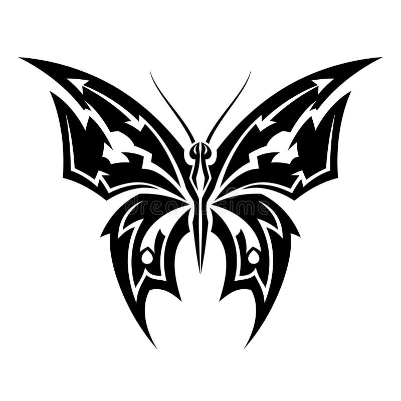 Black Tribal Butterfly Design with Symmetrical Bold Wings and Sharp ...