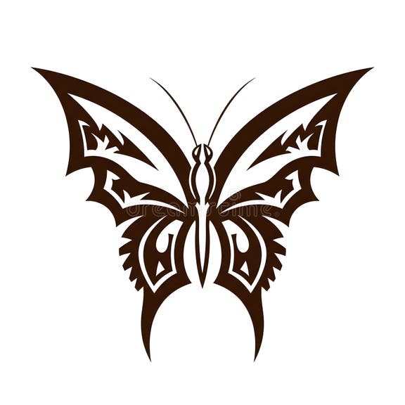 Black Tribal Butterfly Design with Symmetrical Bold Wings and Sharp ...