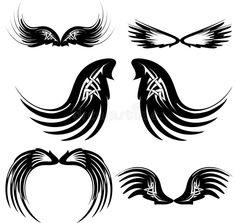 Black Tribal Tattoo Wings Set Stock Vector - Illustration of design ...