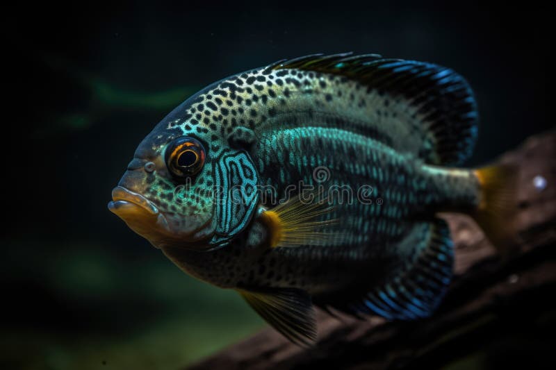 Black Tropical Fish with Pattern and Coral Reef in Sea, Created Using ...