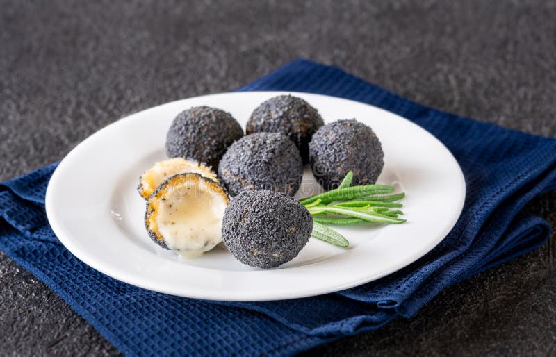 Black Truffle Mozzarella Balls Stock Photo - Image of crust, italian ...