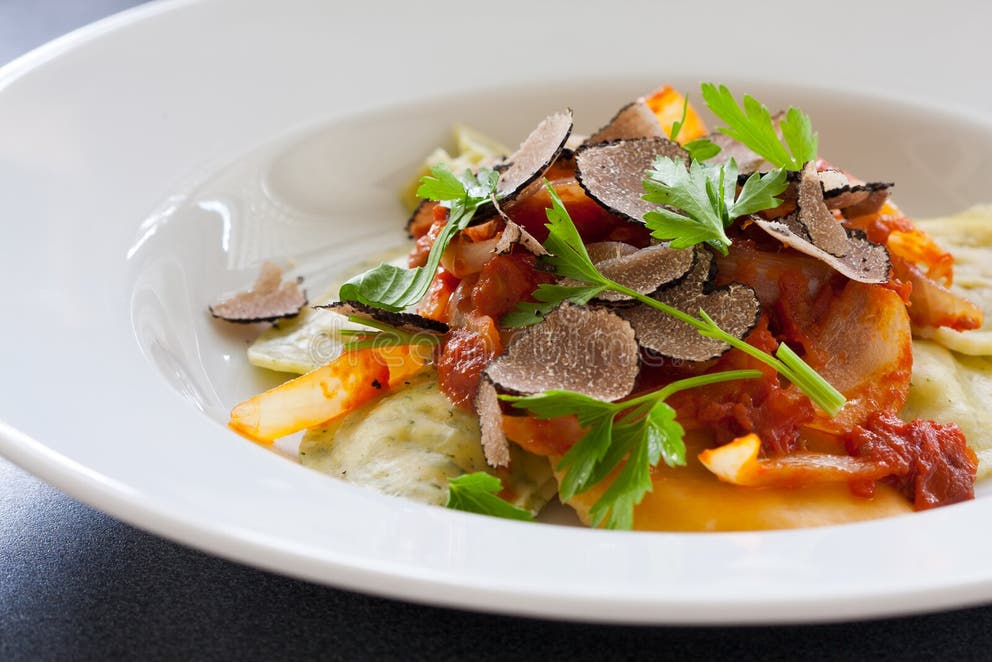 Black Truffle Ravioli Pasta Stock Image - Image of gourmet, garnish ...