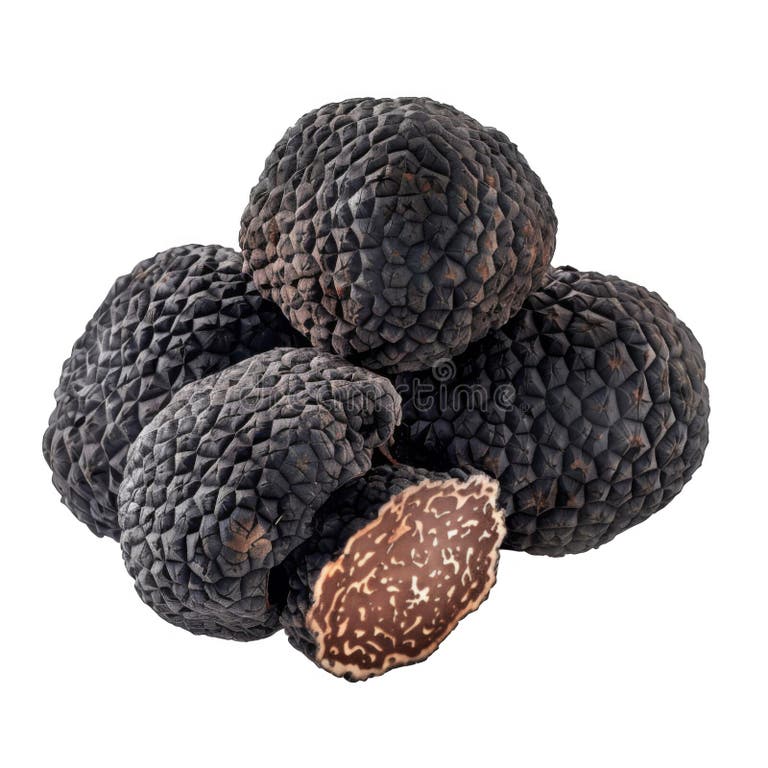 Black Truffles with One Cut Open Revealing Interior Stock Image ...