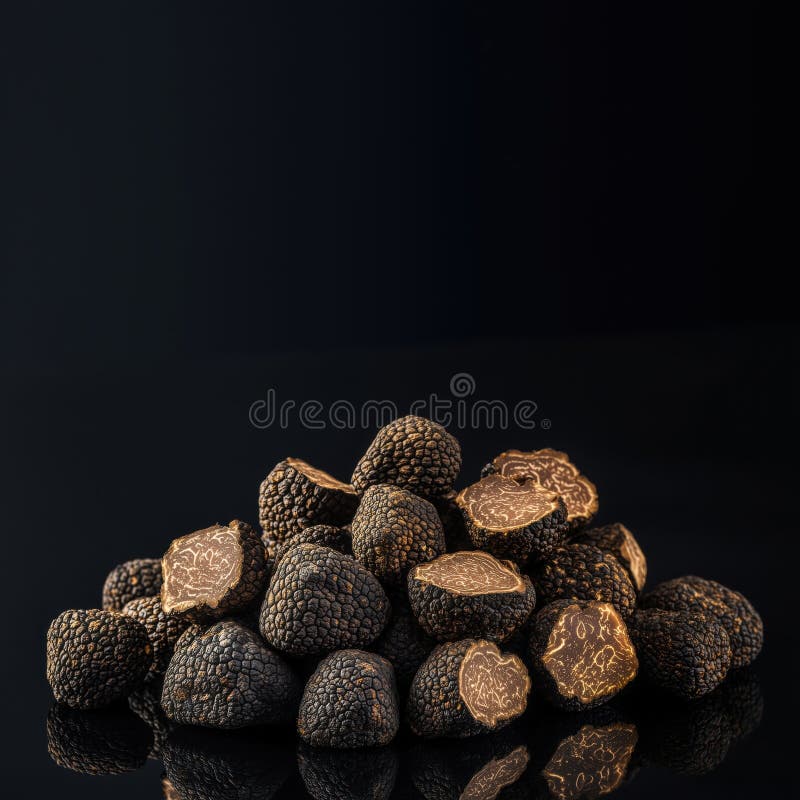Black Truffles Piled on a Reflective Surface Showcasing Their Unique ...
