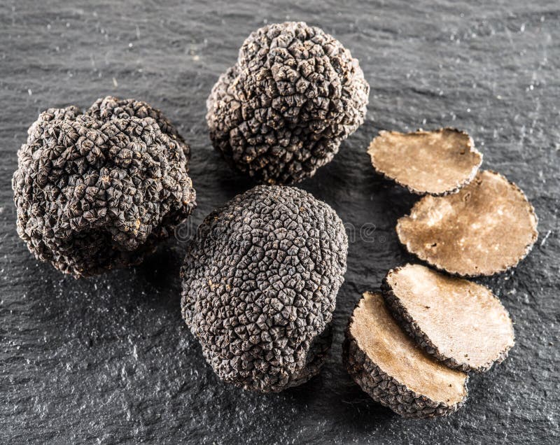 Black Truffles and Truffle Slices. Stock Image - Image of french ...