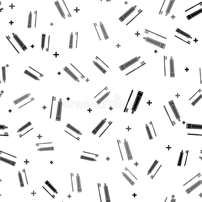 Black Tube of Toothpaste and Toothbrush Icon Isolated Seamless Pattern ...