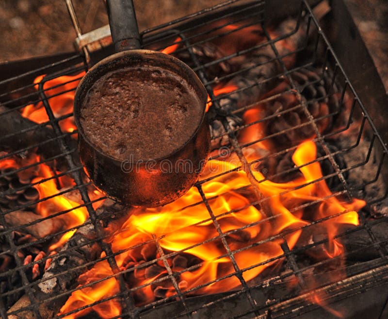 Black Turkish Coffee Cooking on the Fire Stock Photo - Image of hiking ...