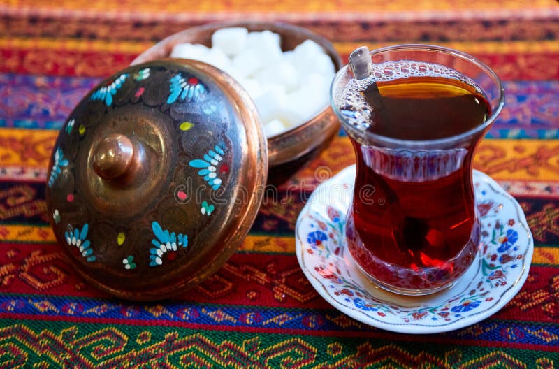 Black Turkish Tea in Traditional Glass Stock Image - Image of liquid ...