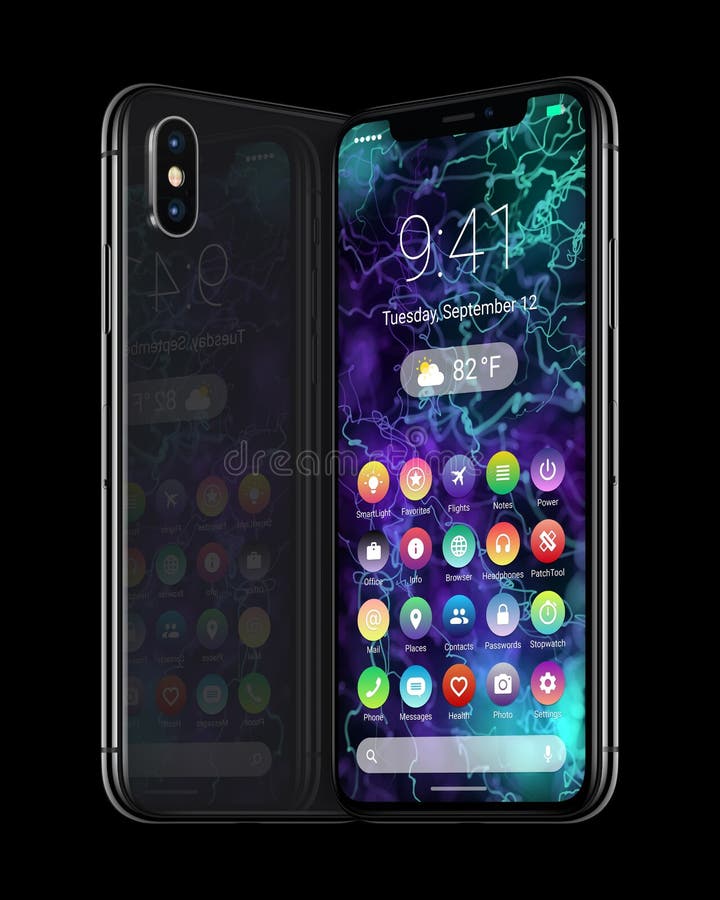 Black Turned Smartphones with Material Design Flat UI Interface Stock ...