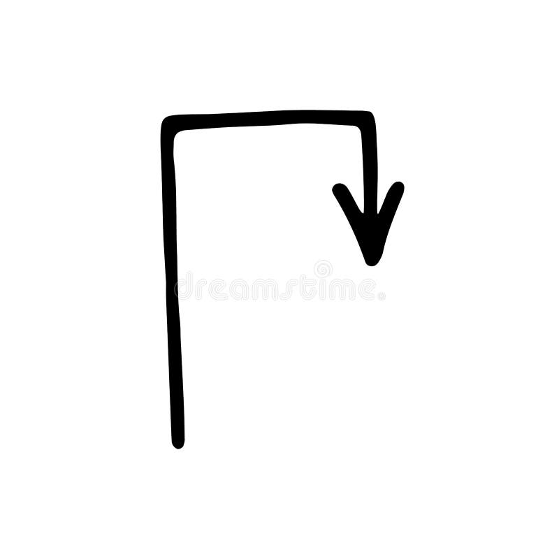 Black Turning Right Arrow Vector Icon. Hand-drawn Vector Illustration ...