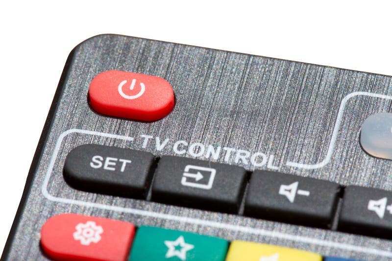 Black TV Remote Control Close Up. Red Power Button on the Remote ...