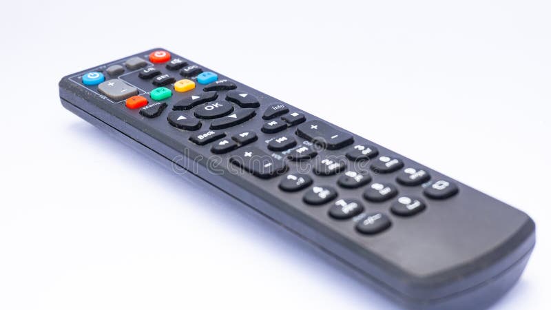 A Black Tv Remote is Isolated on White Background. Stock Image - Image ...