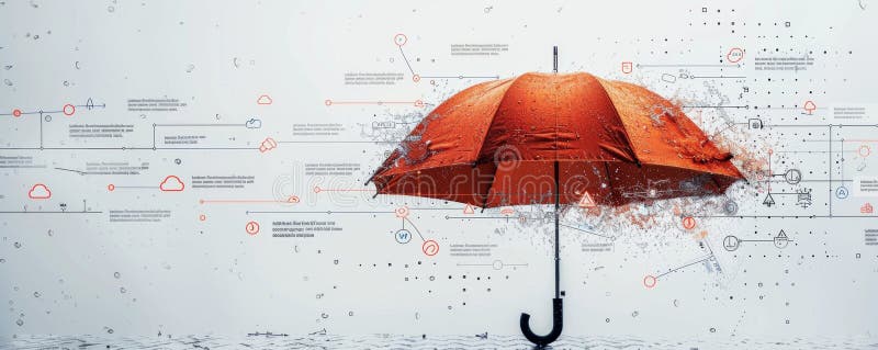 Black Umbrella in the Rain with Digital Schematics and Graphs Stock ...