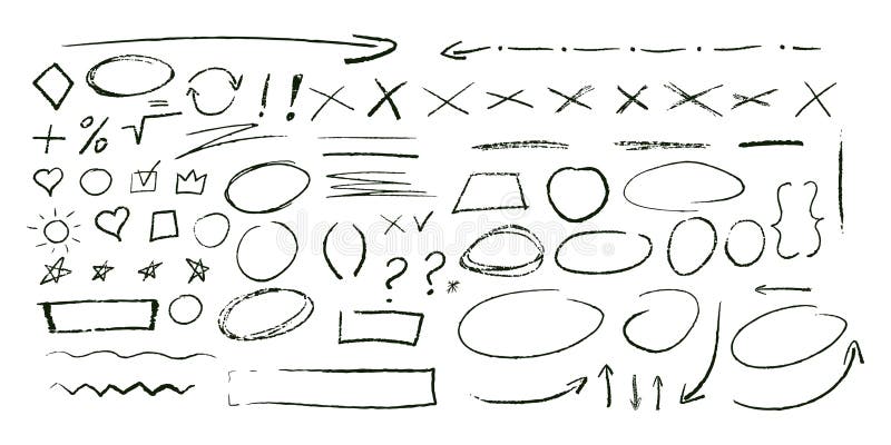 Black Underline Pencil Hand Drawn Various Ellipses, Punctuation Marks ...