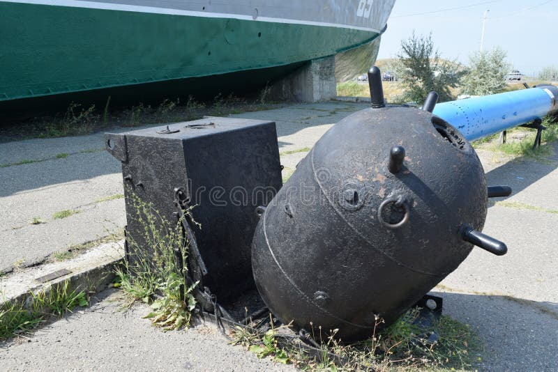 Black Underwater Mine Trap. Open Air Museum. Stock Image - Image of ...