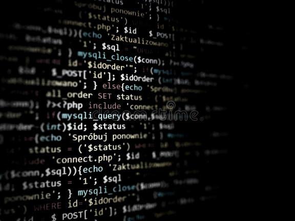 Black Unique Background. Programming PHP on Laptop Computer Screen. Program Code PHP HTML CSS of ...