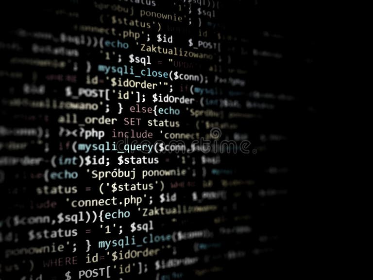 Black Unique Background. Programming PHP on Laptop Computer Screen. Program Code PHP HTML CSS of ...