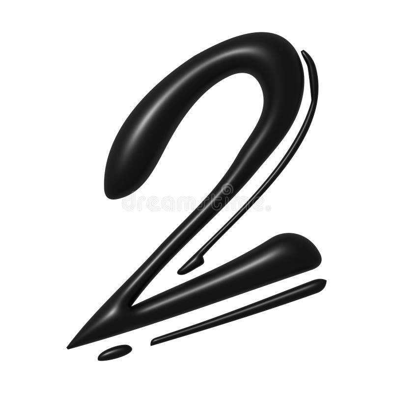 Black Unique Calligraphic Number TWO 2 - 3D Illustration Stock ...