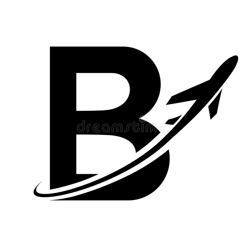 Black Uppercase Letter B Icon with an Airplane Stock Vector ...