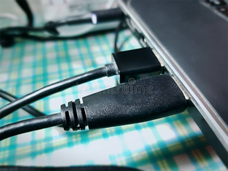 Black USB Cable Connected To a Laptop Stock Photo - Image of connection ...