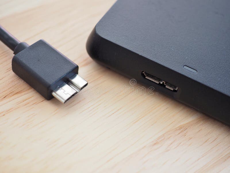 Black USB Cable with Usb3 Connector on Board Wood with High-speed Data ...