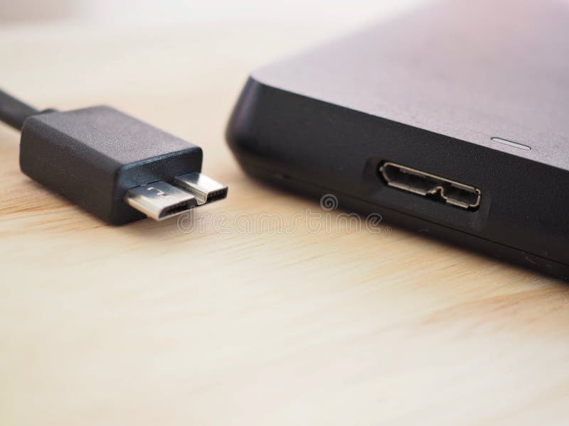 Black USB Cable with Usb3 Connector on Board Wood with High-speed Data ...