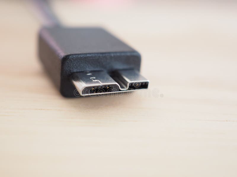 Black USB Cable with Usb3 Connector on Board Wood with High-speed Data ...