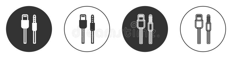 Black USB Cable Cord Icon Isolated on White Background. Connectors and ...