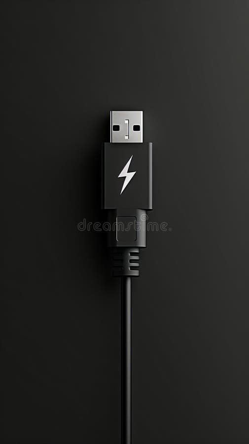 A Black Usb Cable with Lightning Bolts on it Stock Photo - Image of ...