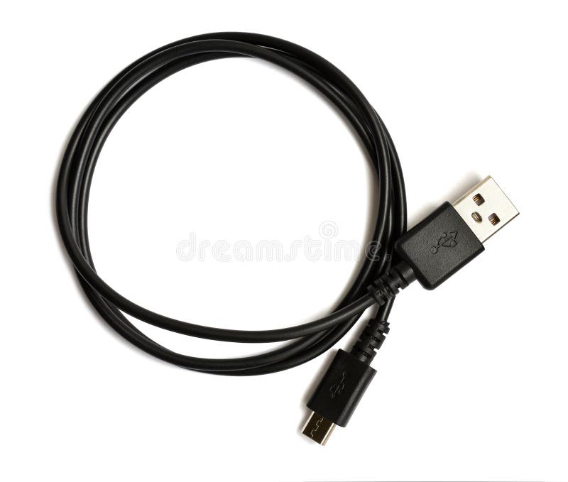 Black USB Cable Plug Isolated on White Background. USB - Micro USB ...