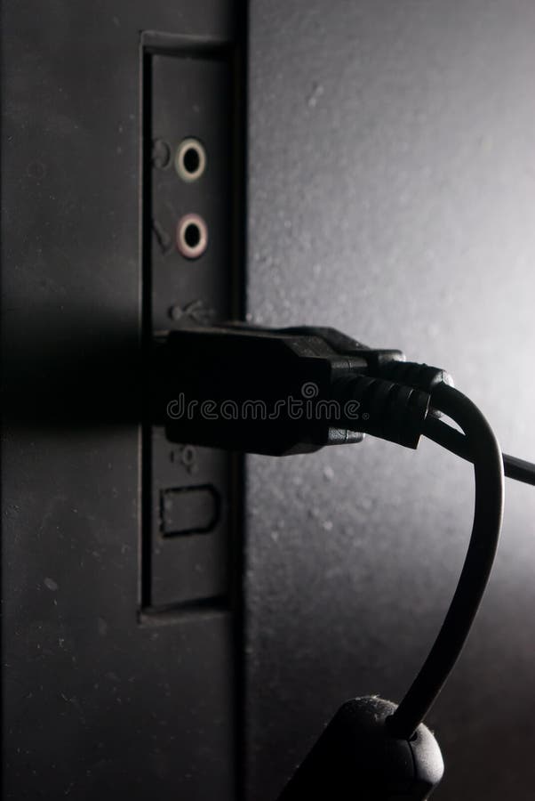 Black Usb Cable Plugged in Computer in Low Key Stock Photo - Image of ...