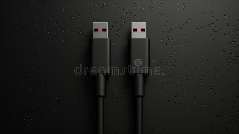 Black USB Cable with Red Connectors on Textured Dark Background Stock ...