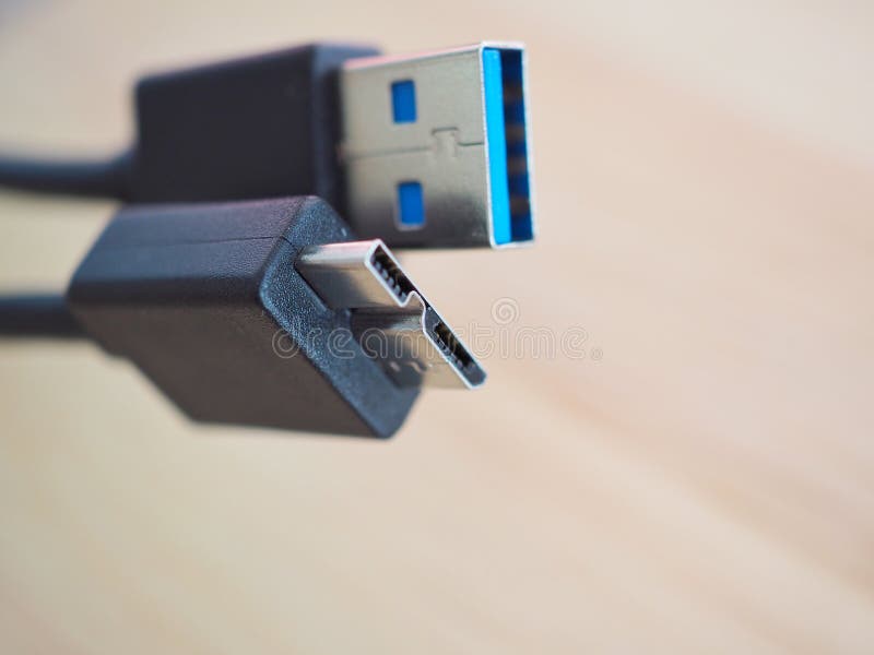 Black USB Cable with Usb3 Connector on Board Wood with High-speed Data ...