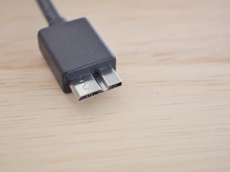 Black USB Cable with Usb3 Connector on Board Wood with High-speed Data ...