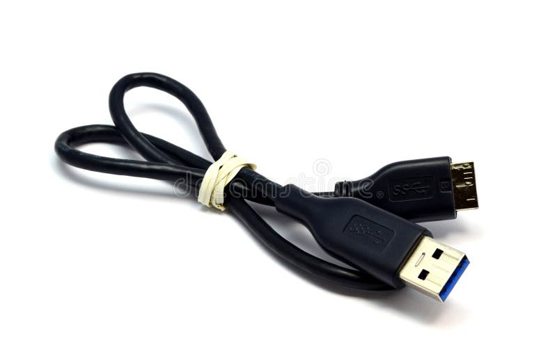 Black USB Cable on White Background Stock Photo - Image of background ...