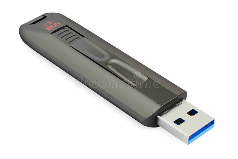 Black USB Flash Drive 3.1, 3D Rendering Stock Illustration ...