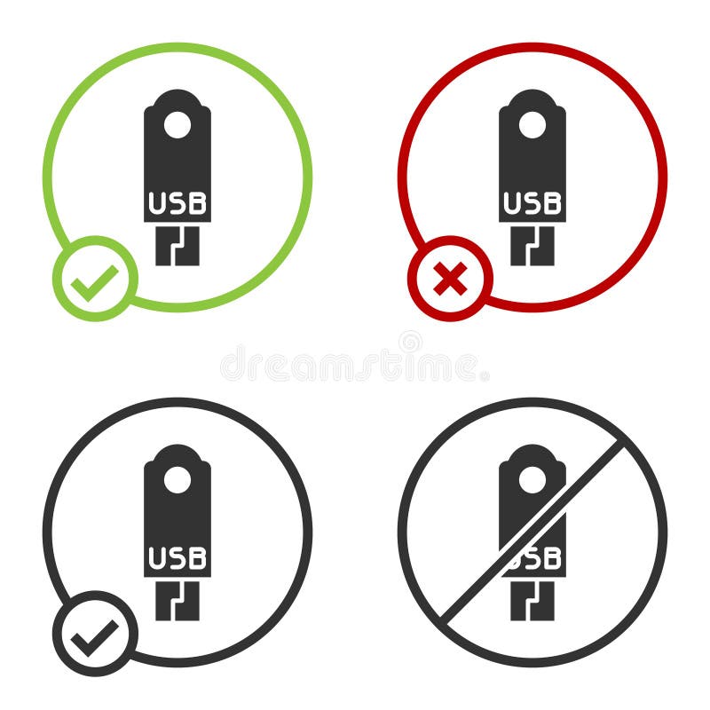 Black USB Flash Drive Icon Isolated on White Background. Circle Button ...